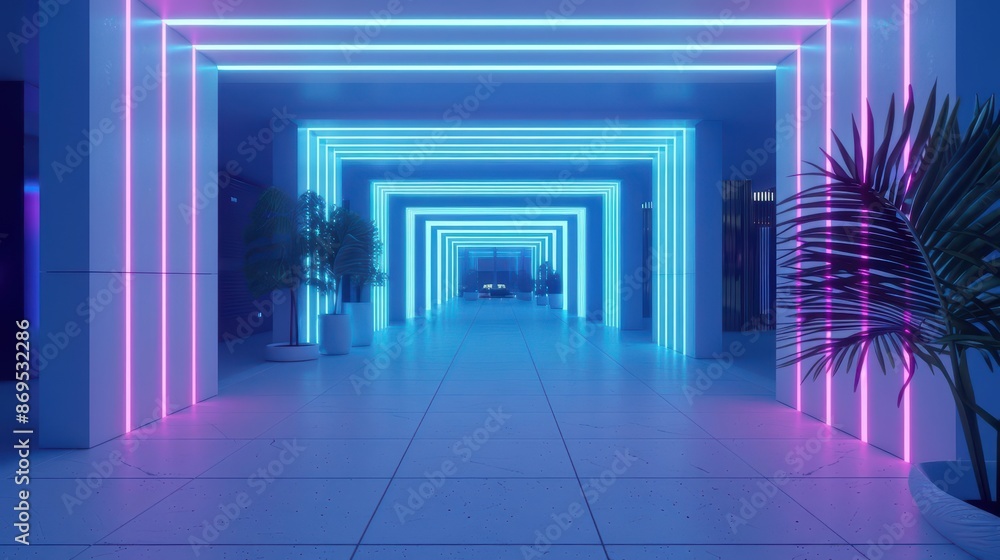 A futuristic wedding venue with interactive digital decorations ...