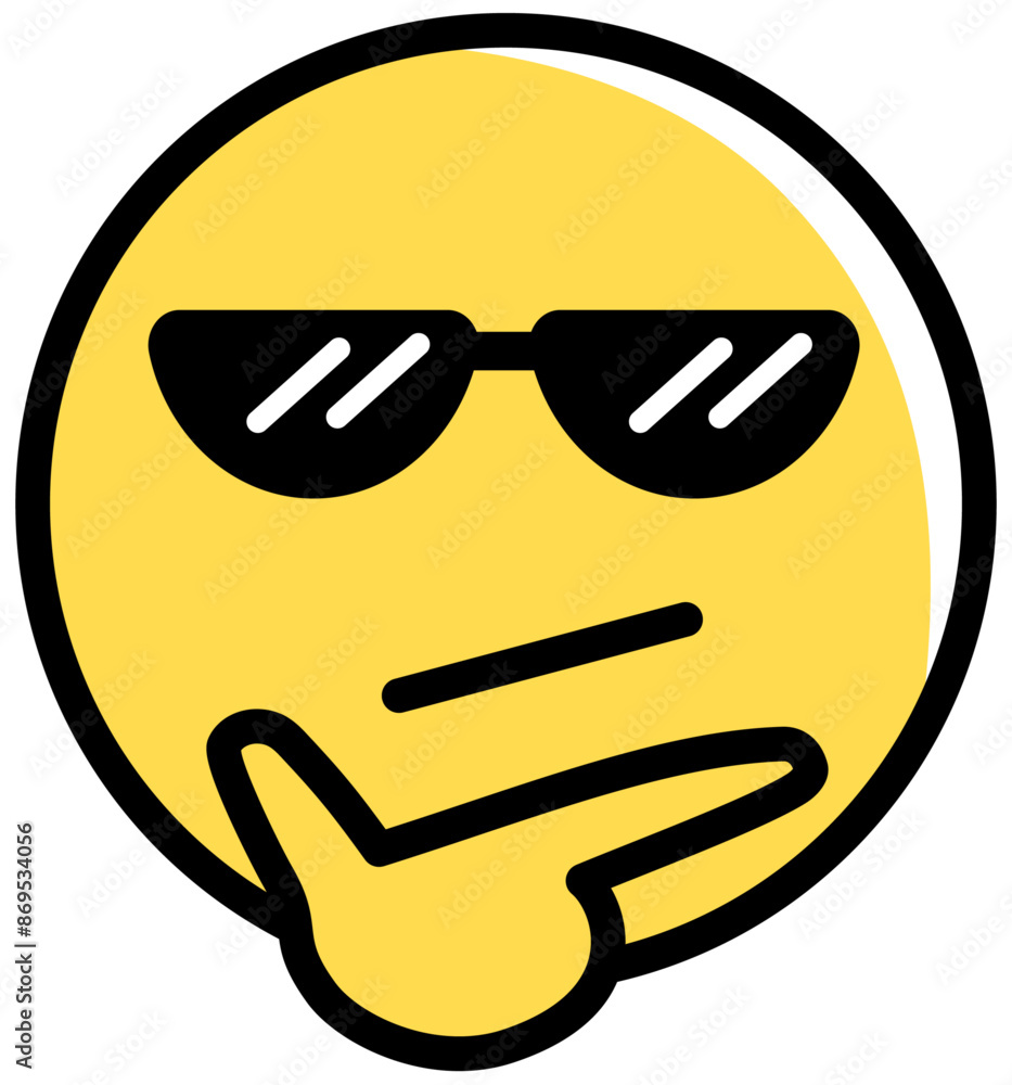 Scheming face emoji wearing sunglasses. Vector illustration isolated on ...