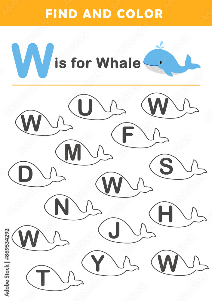 Kindergarten Letter W Find and Color worksheet. Spot and Color the ...