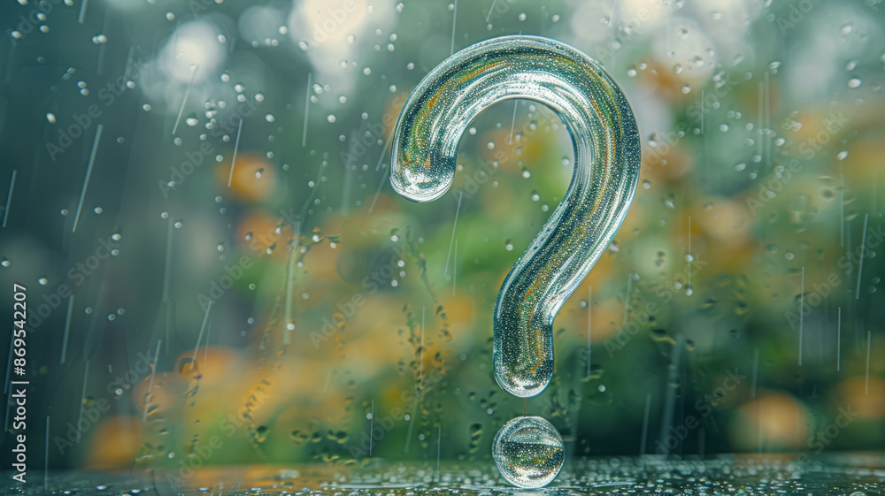 Question mark on wet glass with raindrops and blurry background. Stock ...