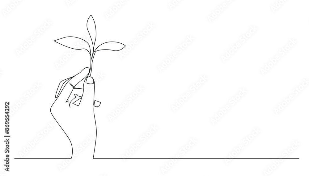 continuous line drawing of hand holding a leaf.single line drawing of ...