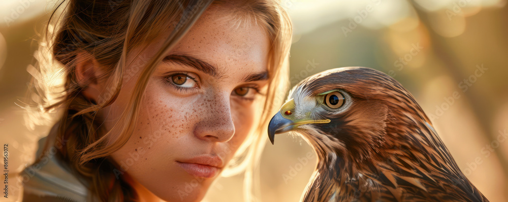 Golden Eagle and Woman A Striking Portrait of Nature and Humanity ...