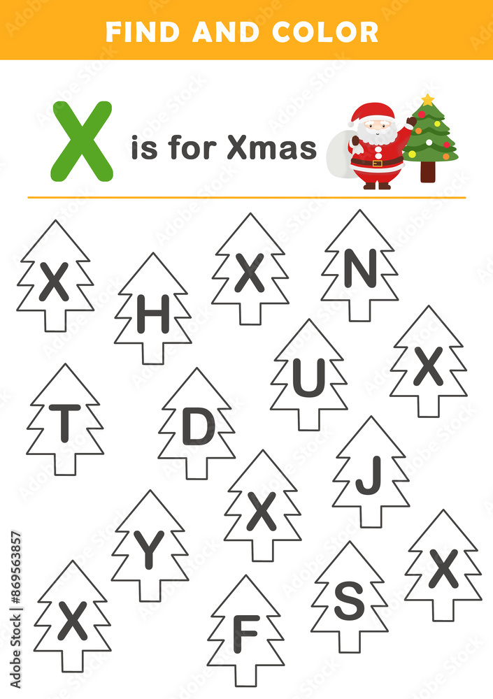 Kindergarten Letter X Find and Color worksheet. Spot and Color the ...