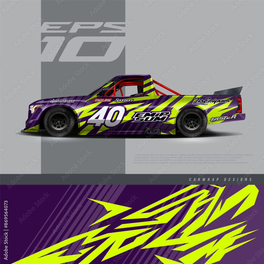Racing pickup truck wrap design vector. Graphic abstract stripe racing ...