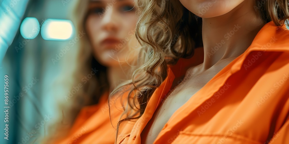 Female inmates in orange prison uniforms. Concept Prison uniforms ...