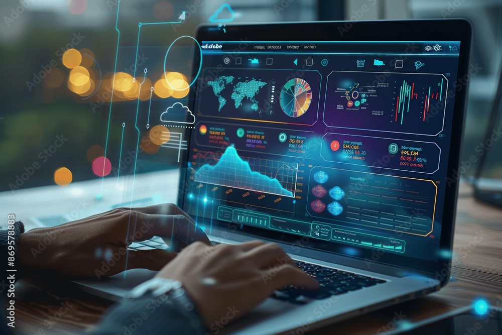 Foto de Business Data Technology with Financial Marketing Dashboards Graphs Analytics Insights ...