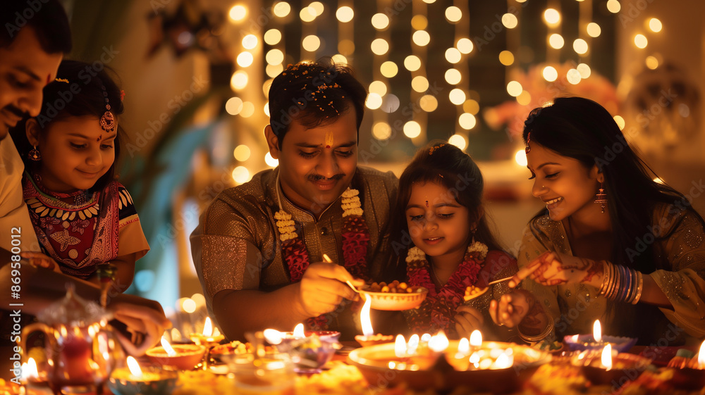 Diwali Family Gathering. A warm indoor scene of a family celebrating ...