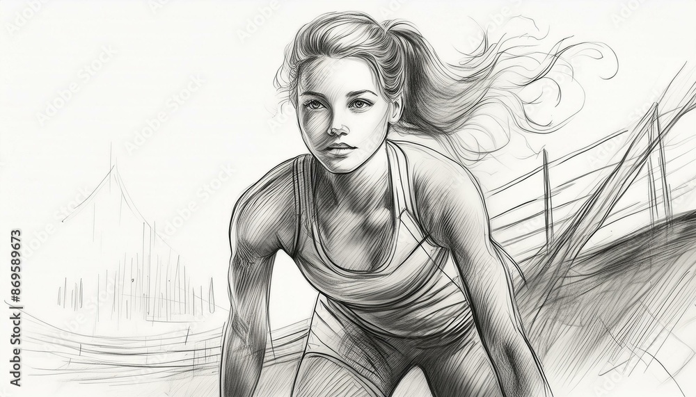 Pencil drawing in blind contour style of early 20th century Polish ...