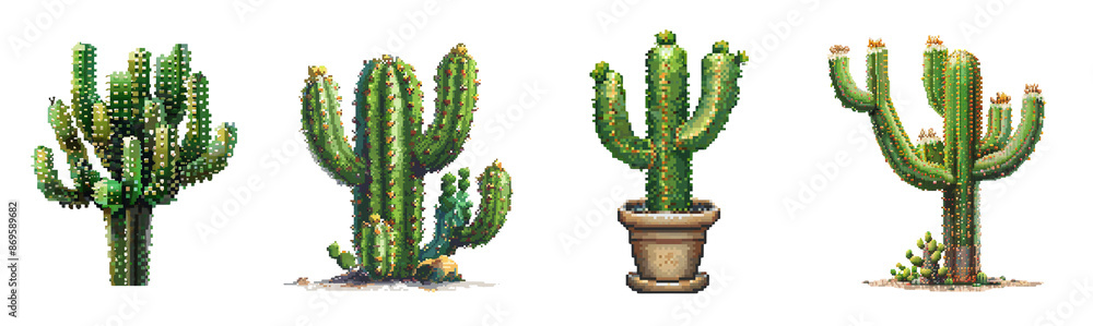 Cactus pixel art isolated cutout different types cacti in pixel art ...