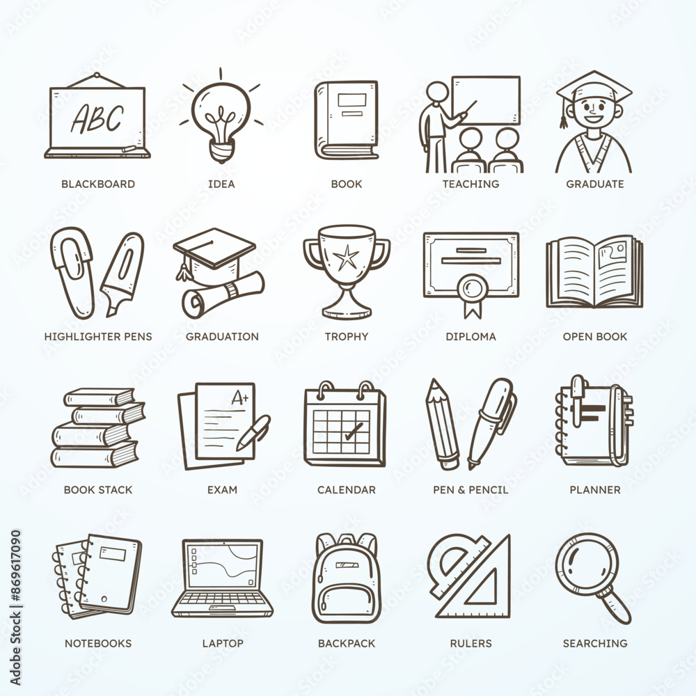 School icon set. Collection of 20 school and student icons, perfect for ...
