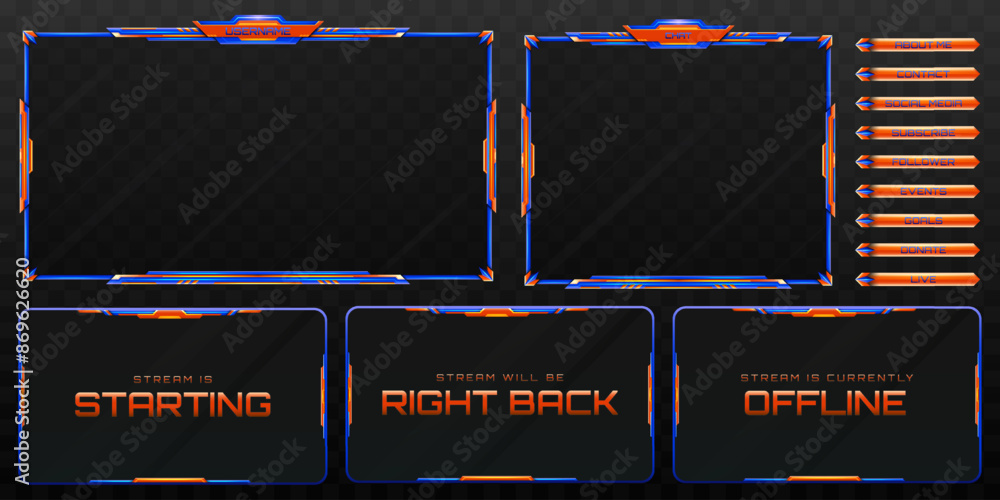 Vetor de Futuristic Live Stream Overlay Webcam Screen Frame and Stream ...