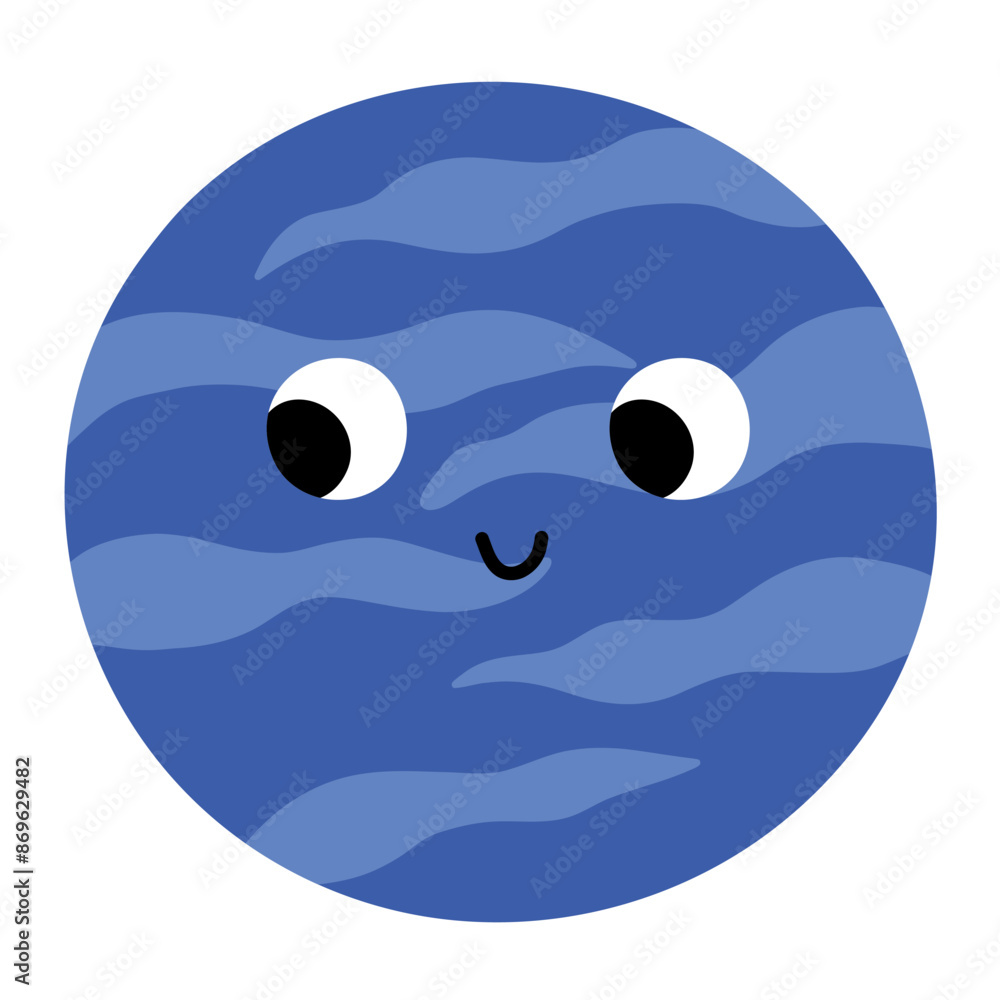 Cute planet Neptune in cartoon style. Happy smiling Solar System inner ...