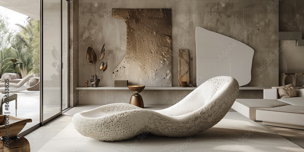 Beautiful modern Futuristic bionic forms architecture. Indoor space ...