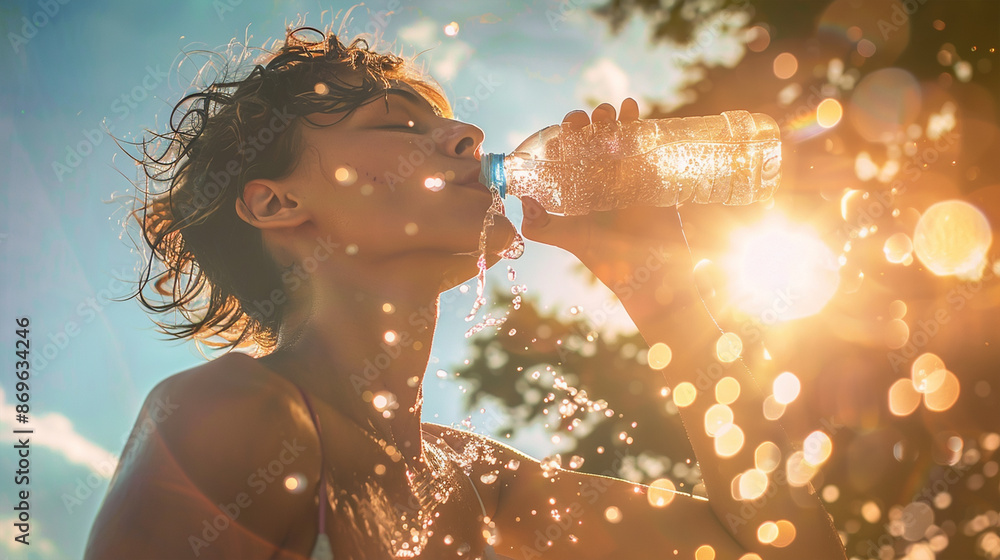 Heat stroke - Woman drinking cooling off in the summer heat, hotest ...