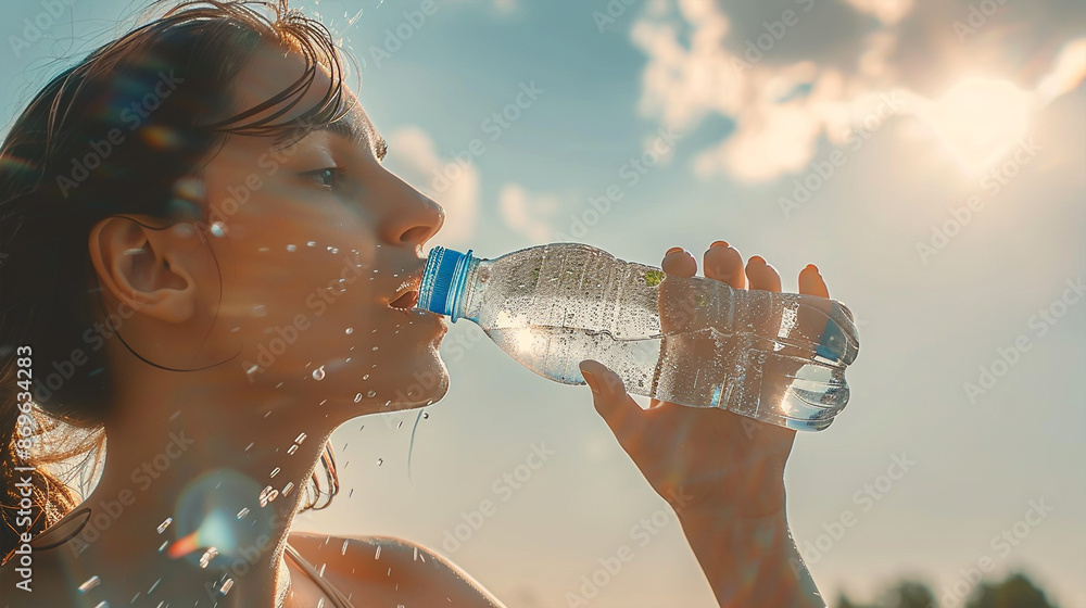 Heat stroke - Woman drinking cooling off in the summer heat, hotest ...