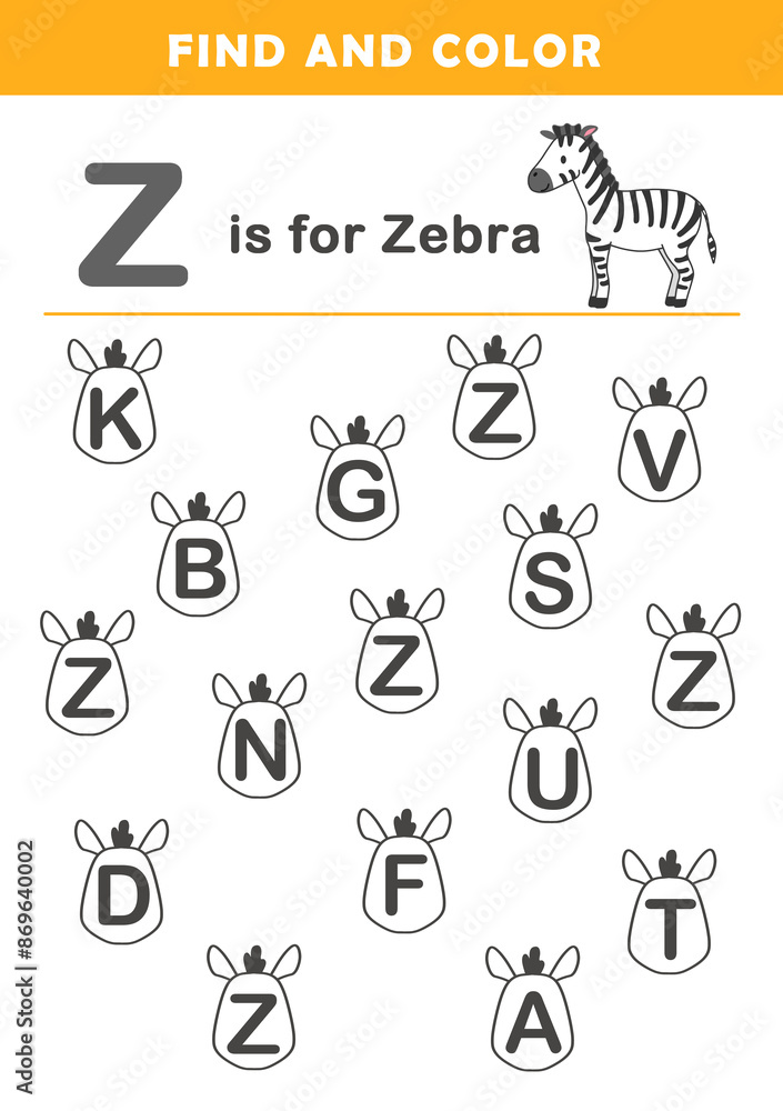 Kindergarten Letter Z Find and Color worksheet. Spot and Color the ...