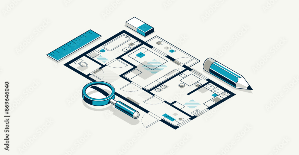 Flat plan drawing with pencil, floorplan residential house or apartment ...