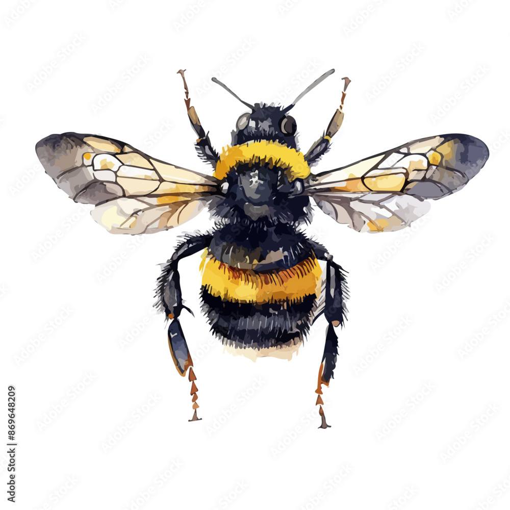 Watercolor Graphic vector of a honey bee, isolated on a white ...