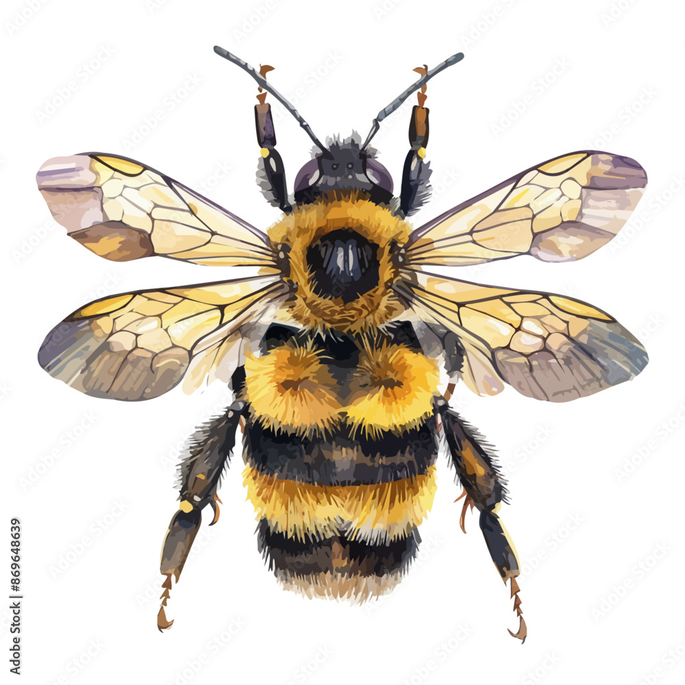 Watercolor Vector painting of a honey bee, isolated on a white ...