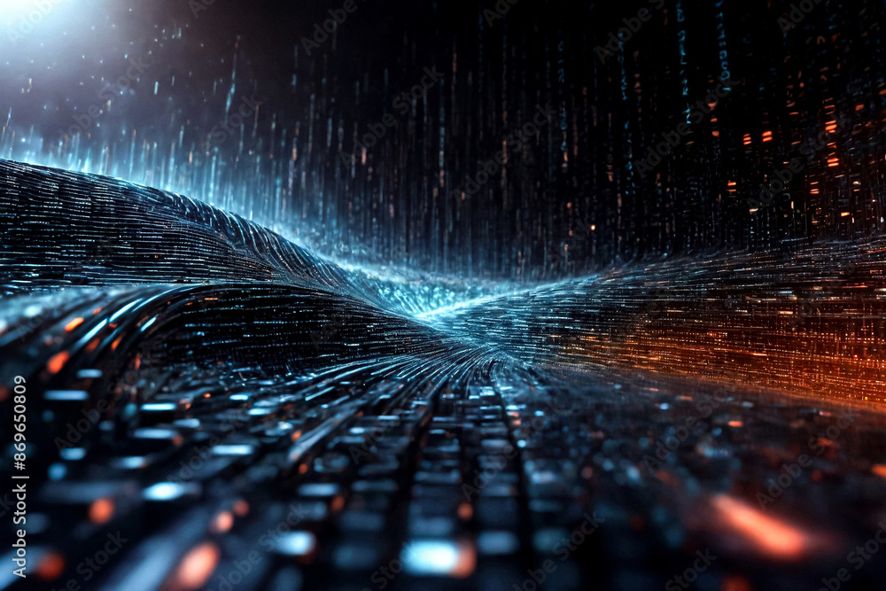 Wallpaper of abstract futuristic cyberspace with binary code, digital ...