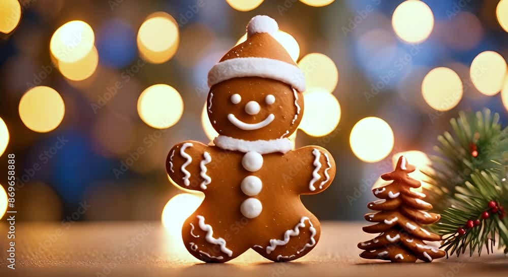 Animated Gingerbread man. Festive video background with smiling ...