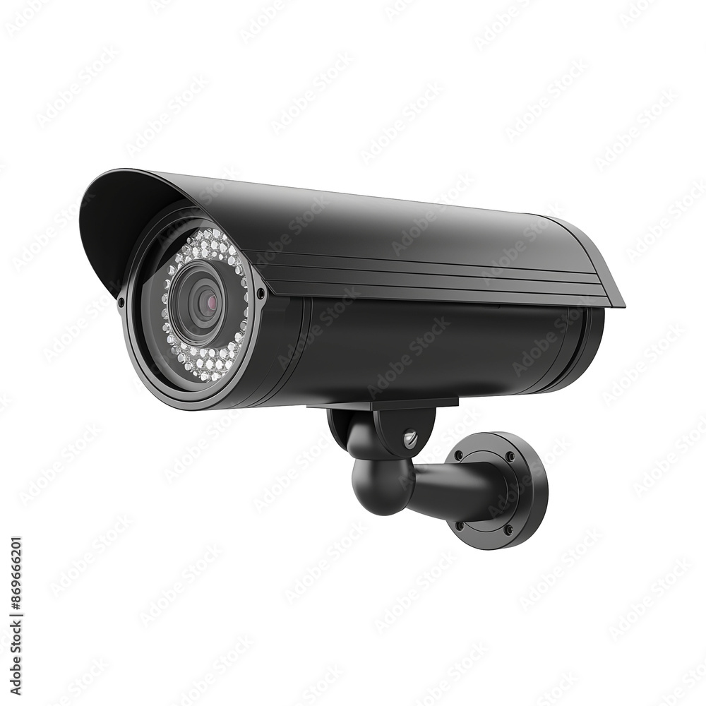 Black CCTV security camera with infrared LEDs isolated for night vision ...
