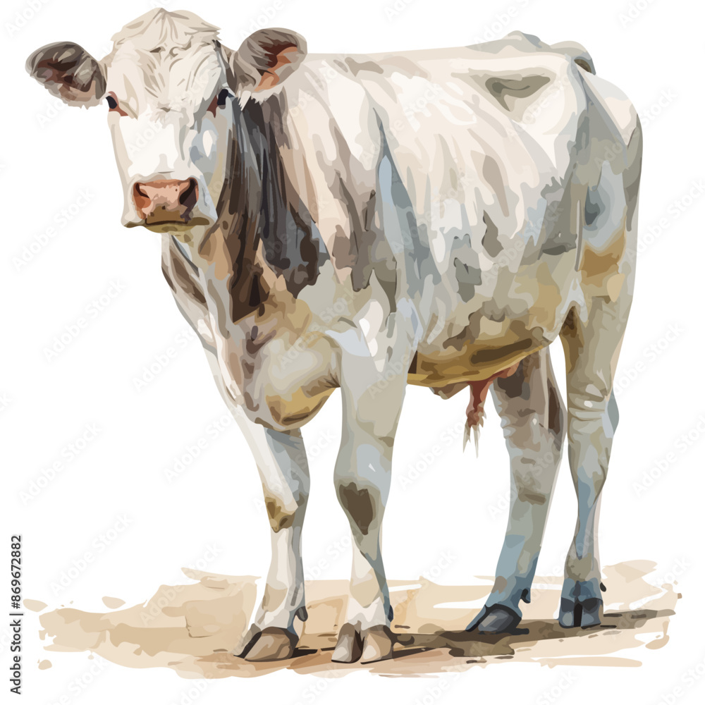 Watercolor painting of a Cow, isolated on a white background, Cow ...