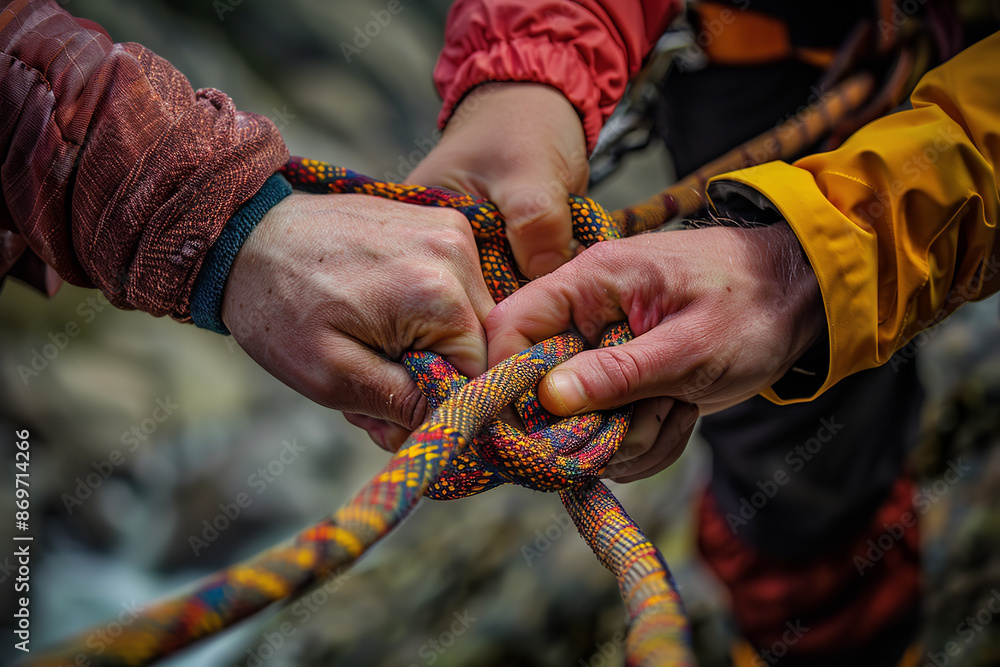 In a poignant close-up, climbers' hands tightly grip a rope ...