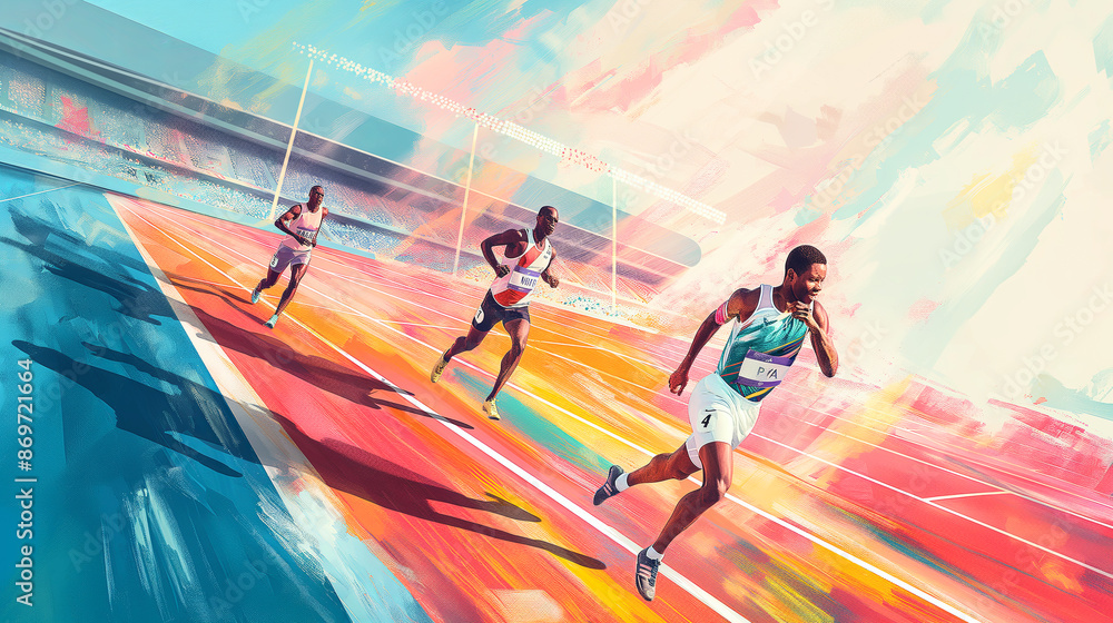 Dynamic Sprinters Competing in Track and Field Race at Stadium Stock ...