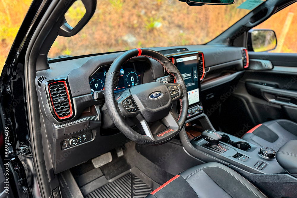Ford Raptor 2024 Steering Wheel Focused Shot - Pickup Truck Dashboard ...