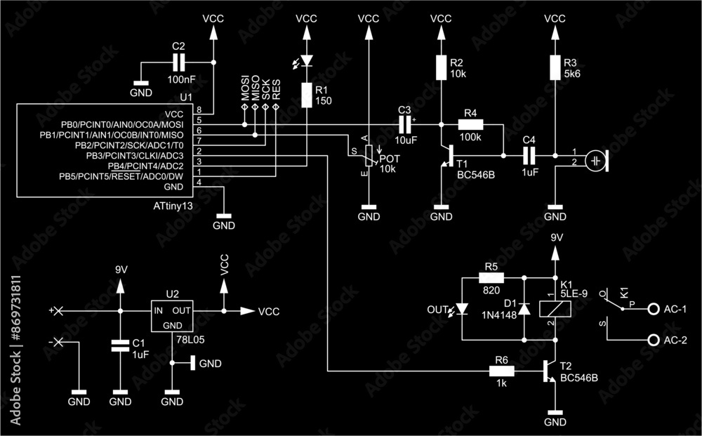 Schematic diagram of electronic device on sheet of paper. Vector ...