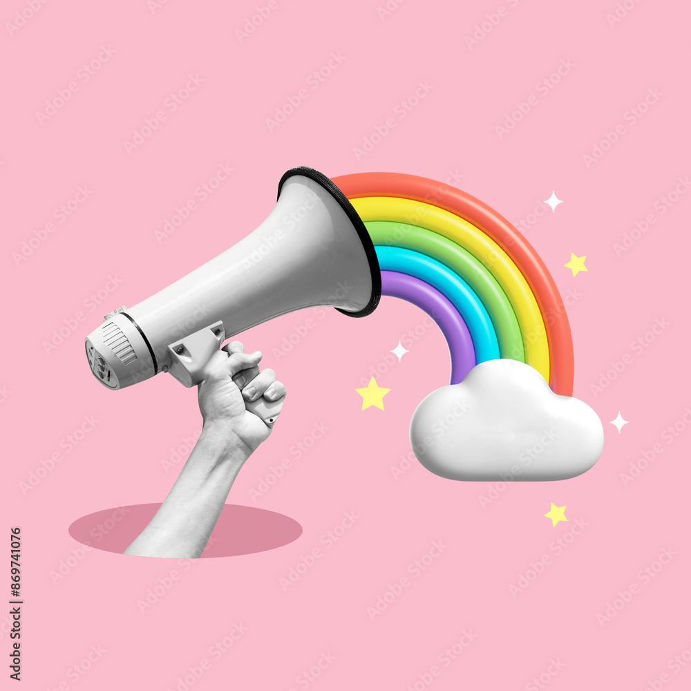 Megaphone, rainbow flag, Community, LGBT, Speaker, announcing, pride ...