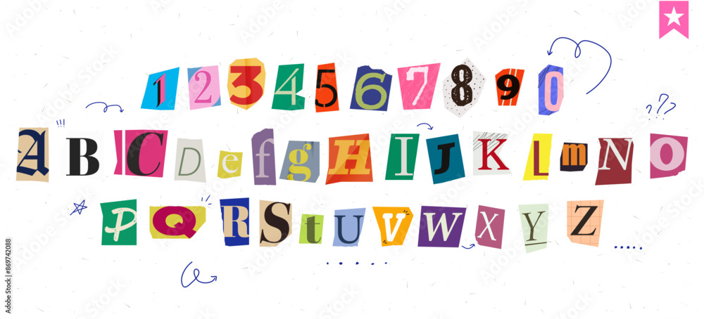 Set of magazine cutout alphabet font. Cut letter. Typography type from ...