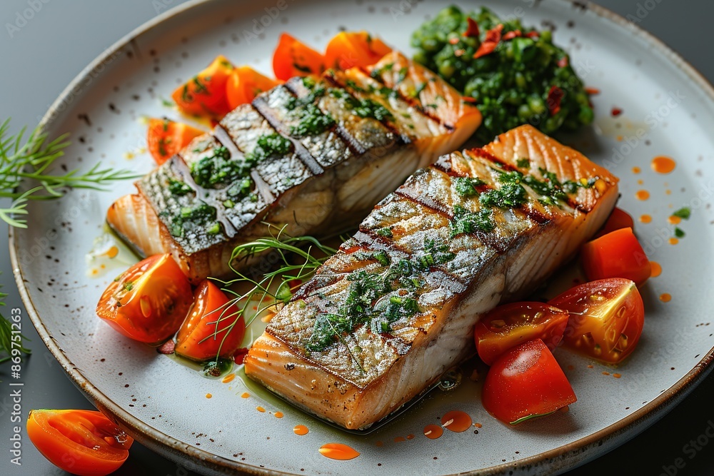 fish plate food healthy roast seafood grill dish lunch meal dinner ...