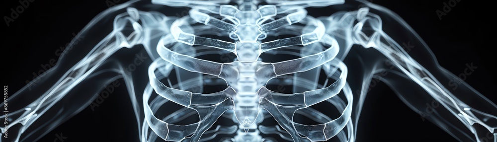 Detailed 3D rendering of a human ribcage and thoracic cavity, Xray ...