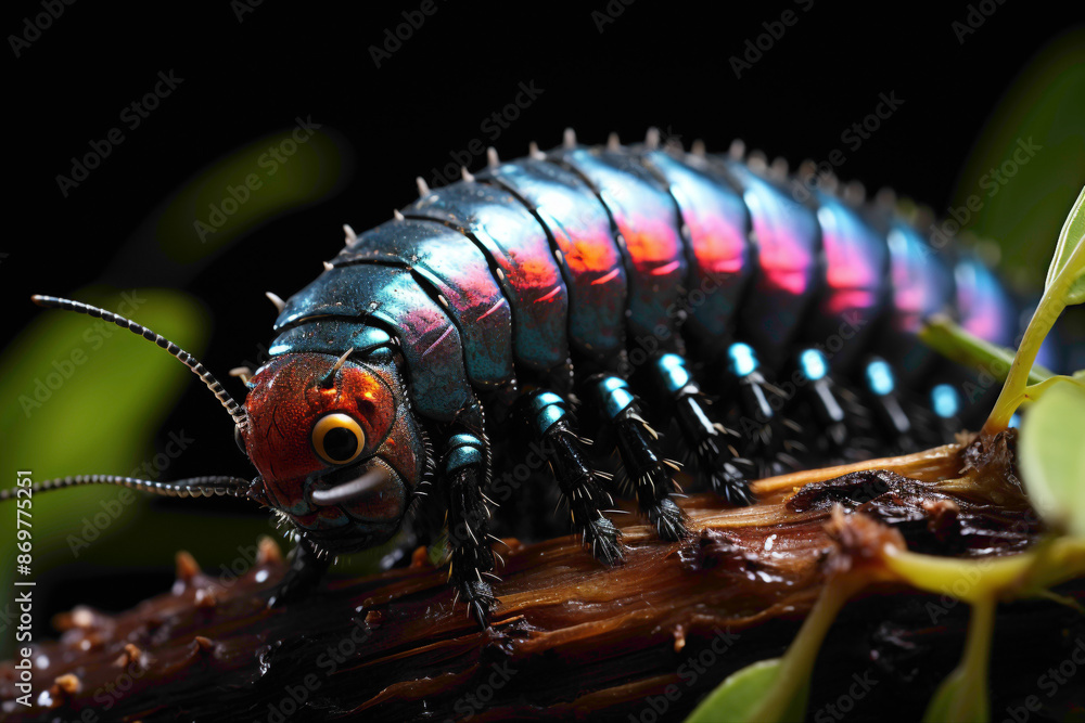 A close-up of a caterpillar, its vibrant colors and unique markings ...