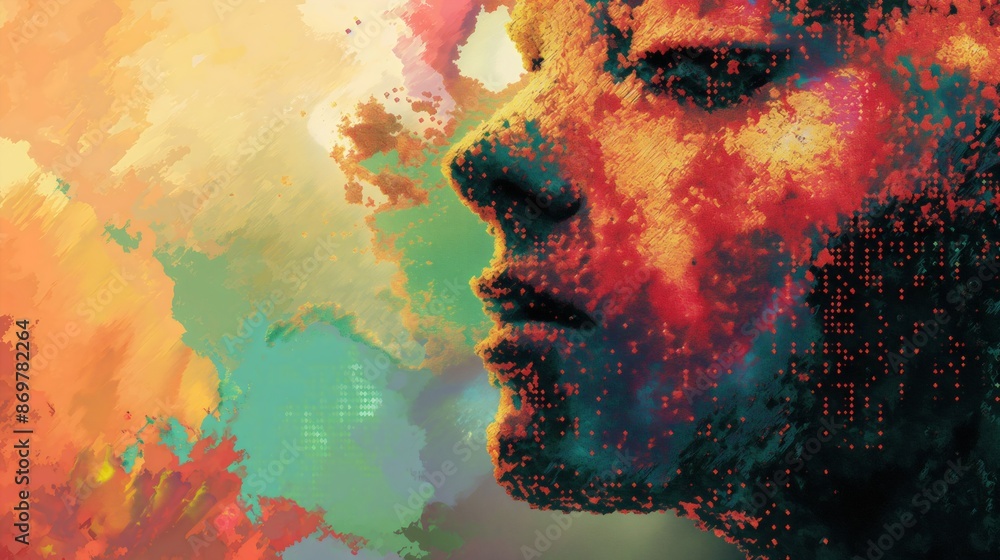 Pixel art, abstract art, portrait of a beautiful young woman's head in ...