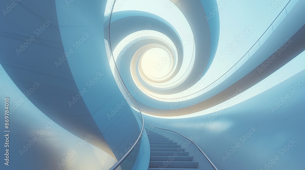 Abstract spiral staircase forming a captivating Mobius strip illusion ...