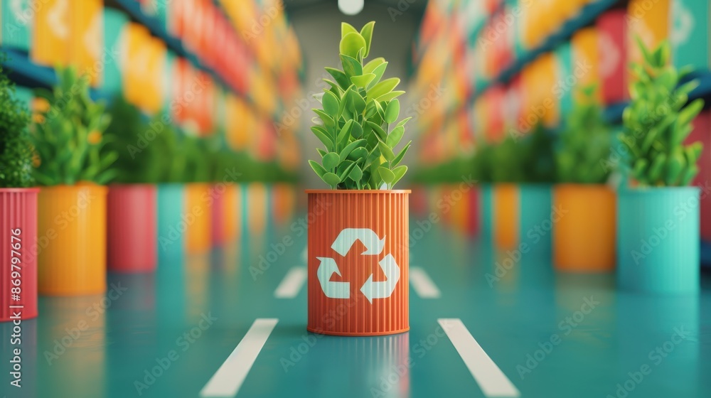 A warehouse setting with labeled bins for different types of recyclable ...