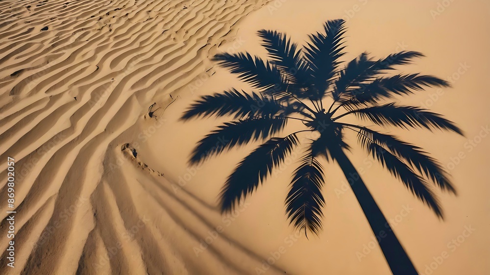 palm tree shadow isolated on texture wavy sand beach. Top view of Palm ...