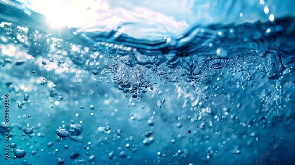 Underwater bubbles and sunlight. Stock photo of underwater bubbles with ...