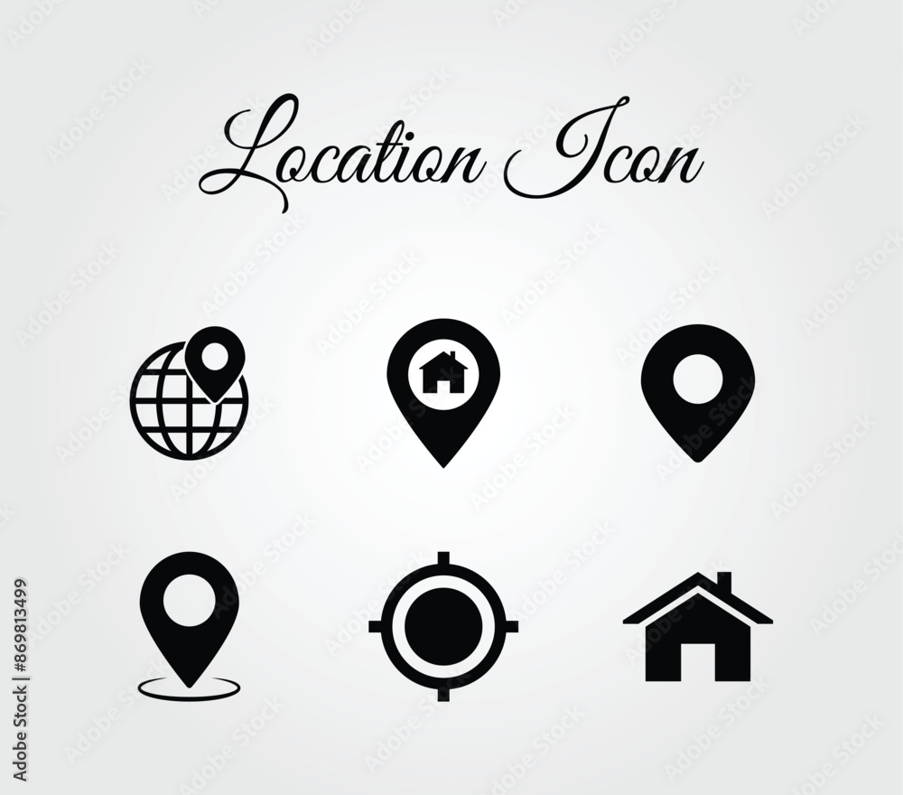 Location icon set on white background. Location, navigator, pointer ...