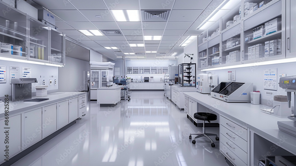 Capture the clean, advanced design of a pathology lab with diagnostic ...