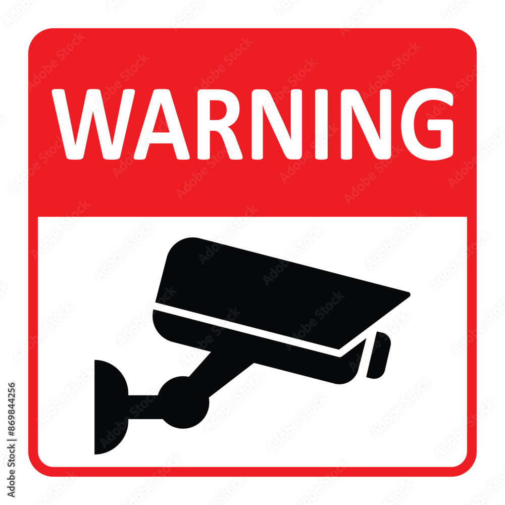 Security camera icon, video surveillance, cctv sign. Red square ...