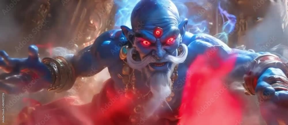 genie jinn A scary monster with glowing eyes and a hooded cape. The ...