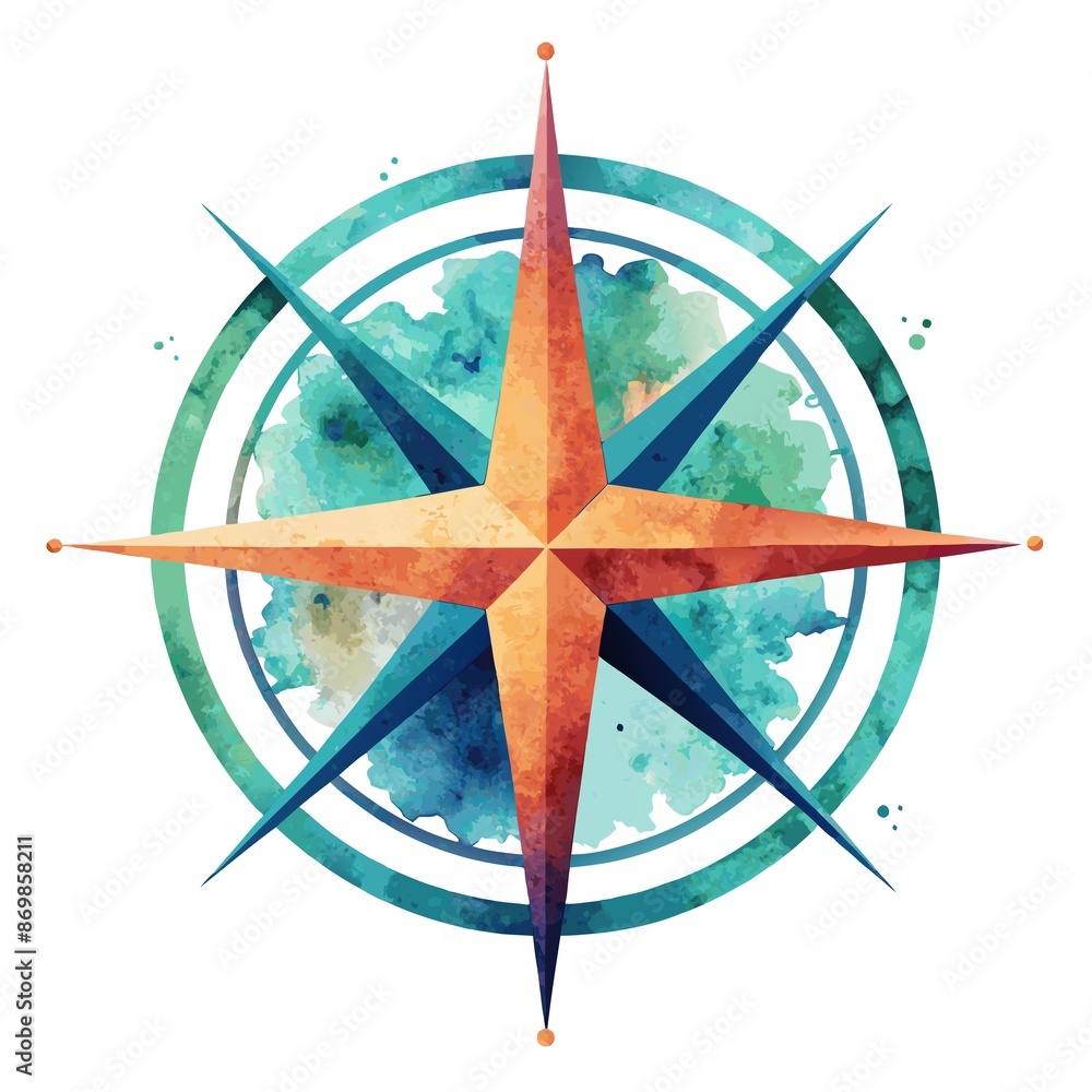 exploration, watercolor painting, compass rose, delicate watercolor ...