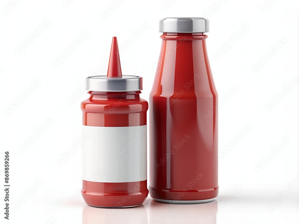 Realistic 3D generated condiment bottle mockup with red sauce and label ...