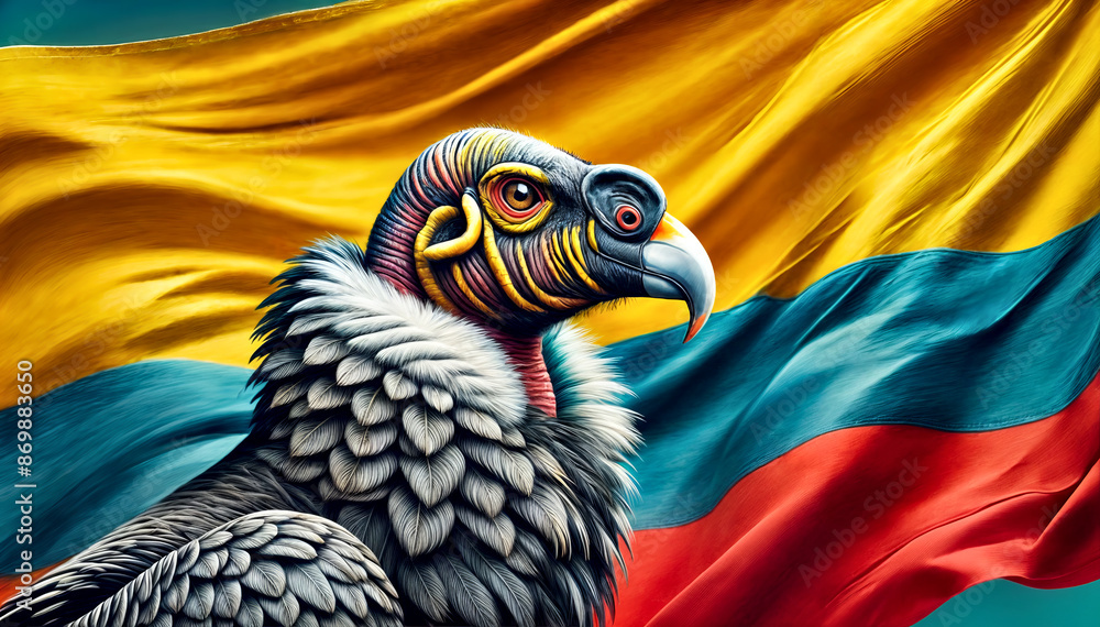 Artistic Portrait Of Andean Condor Bird And Flag Of Colombia Colombian ...