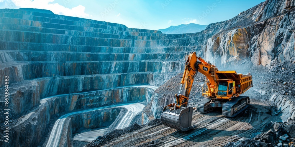 Large Excavator in Open-Pit Mine. Large excavator operating in an open ...