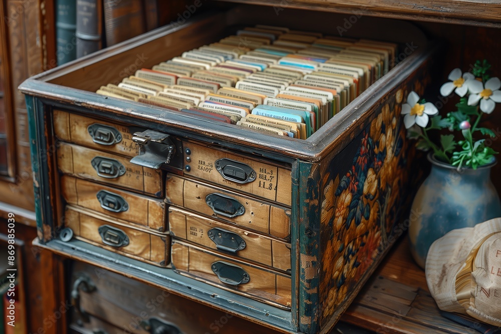 Vintage Database Cabinet: Library Card or File Catalog Concept Stock ...